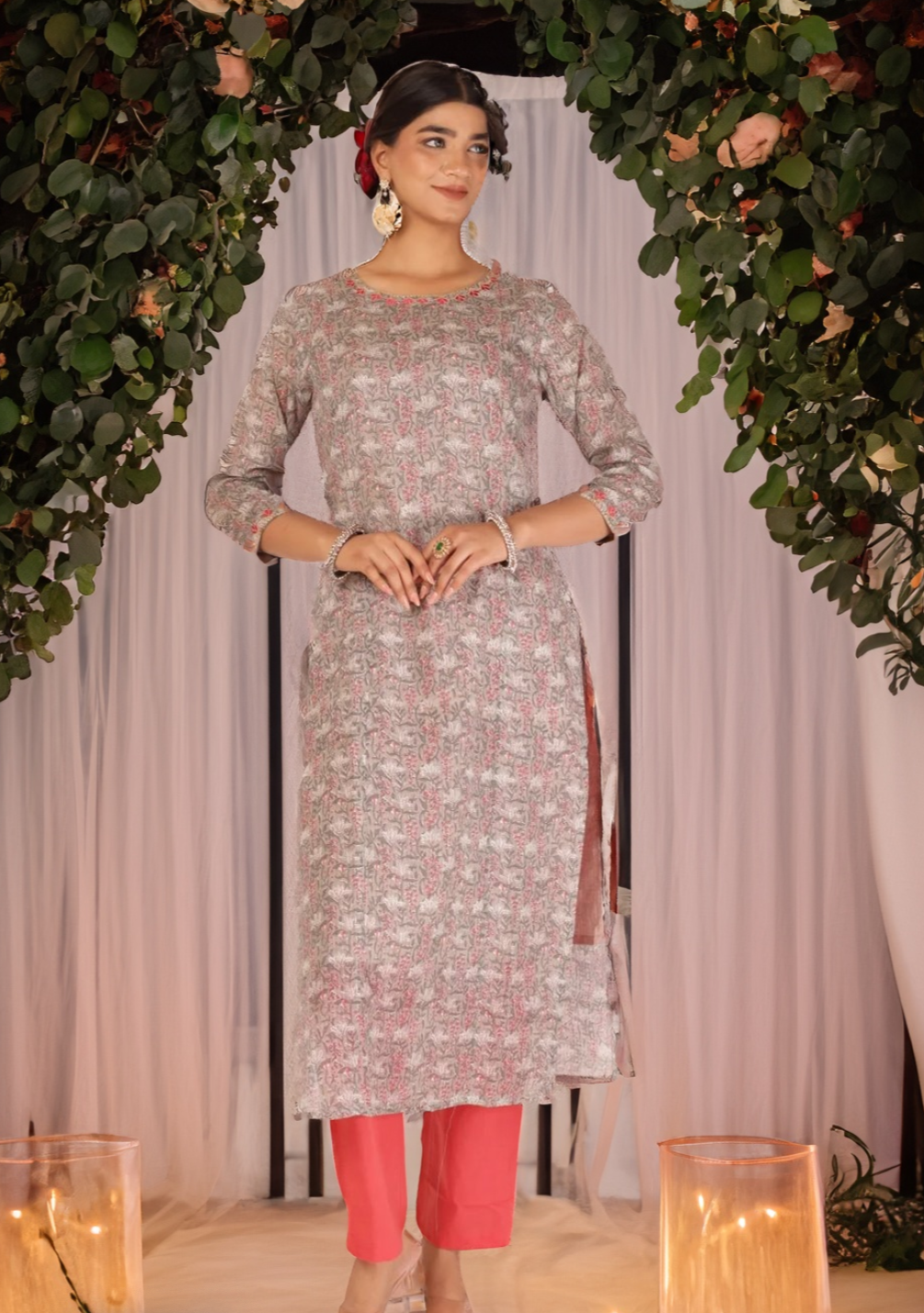 ANURADHA KURTA SET - GREY – Phool Booti