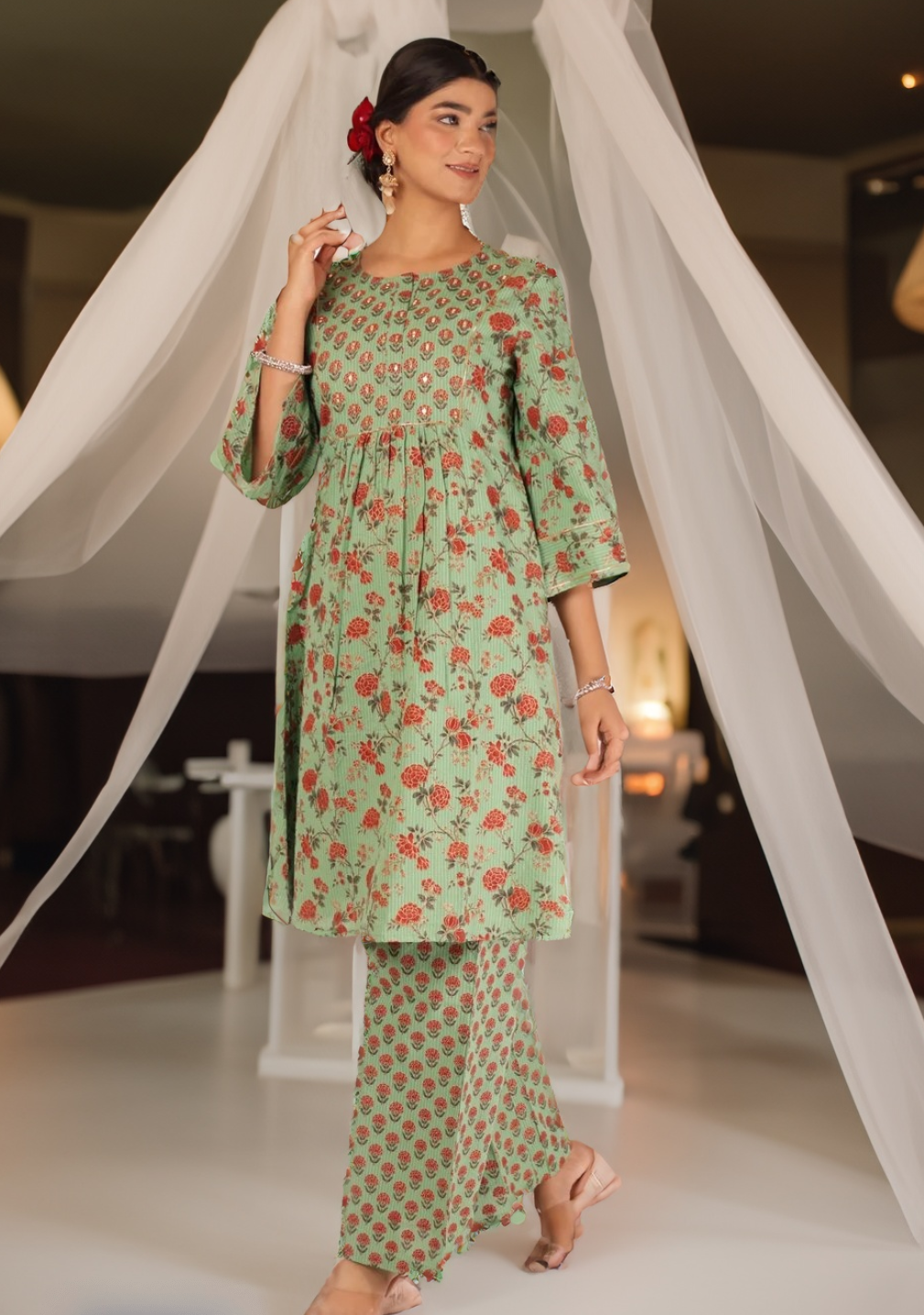 ANUSA KURTA SET - GREEN – Phool Booti